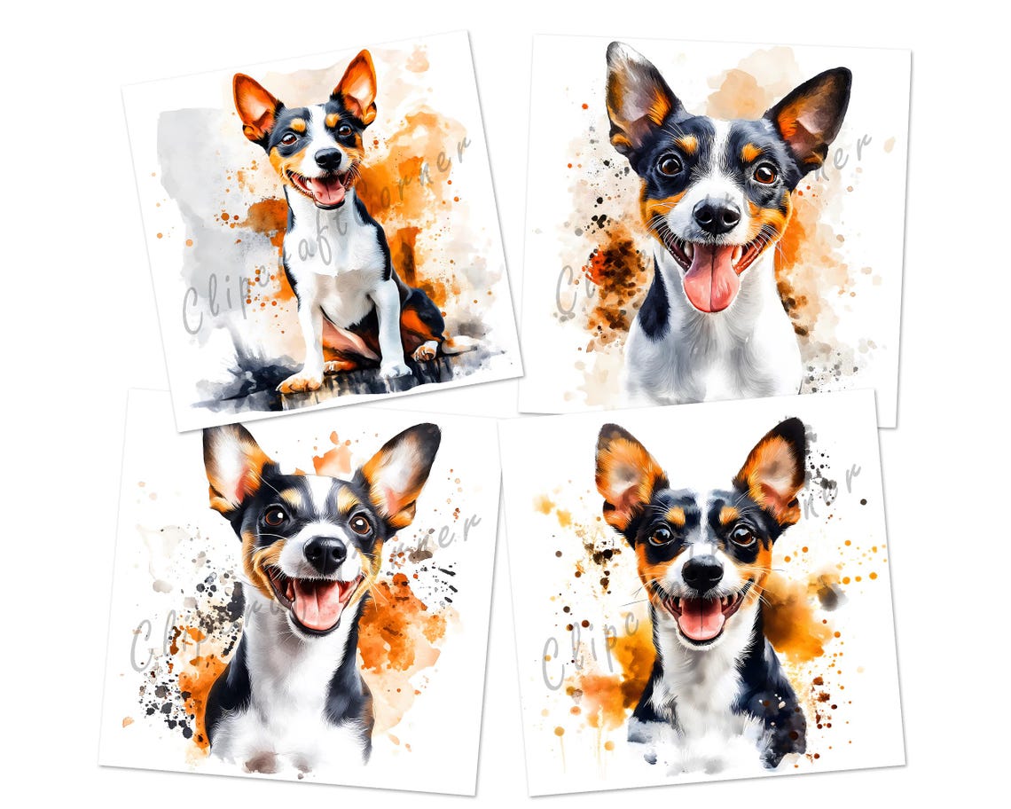 12 Miniature Fox Terrier PNG Bundle | Watercolor Dog Clipart PNG | 82 ...