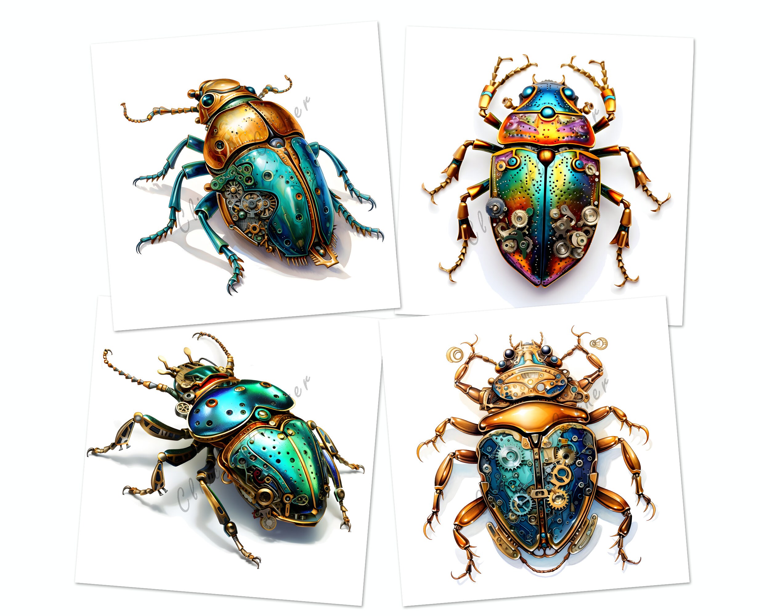 12 Steampunk Beetle Clipart PNG Animal Bundle | Watercolor Steampunk ...