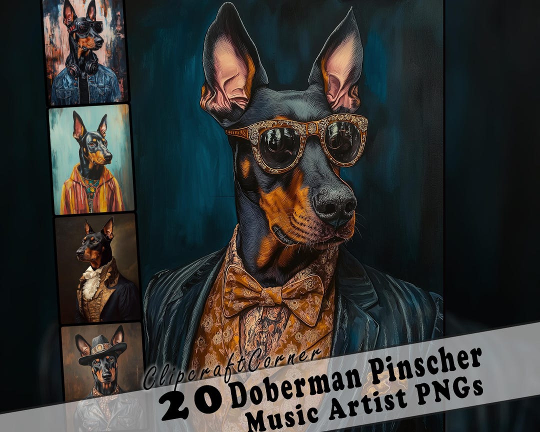 20 Doberman Pinscher Clipart Images | Doberman Dog Portraits as Music ...