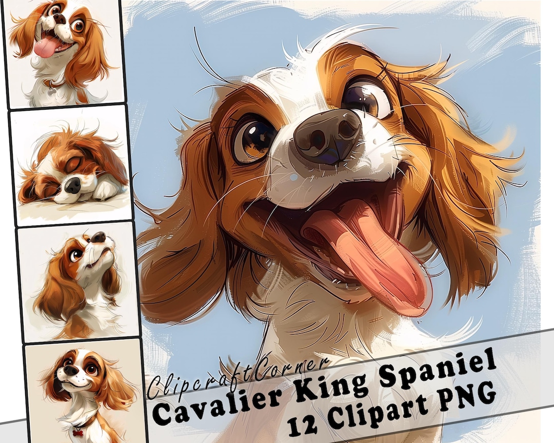 12 Cavalier King Charles Spaniel Clipart PNG Funny Dog Bundle ...