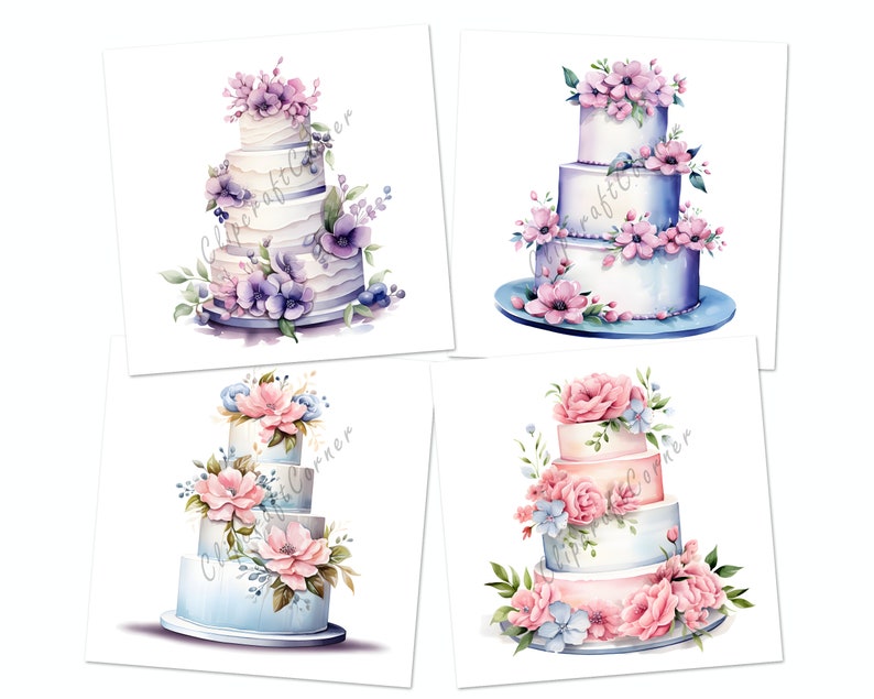 12 Wedding Cake Clipart PNG Bundle Watercolor Dessert Clipart PNG Food ...