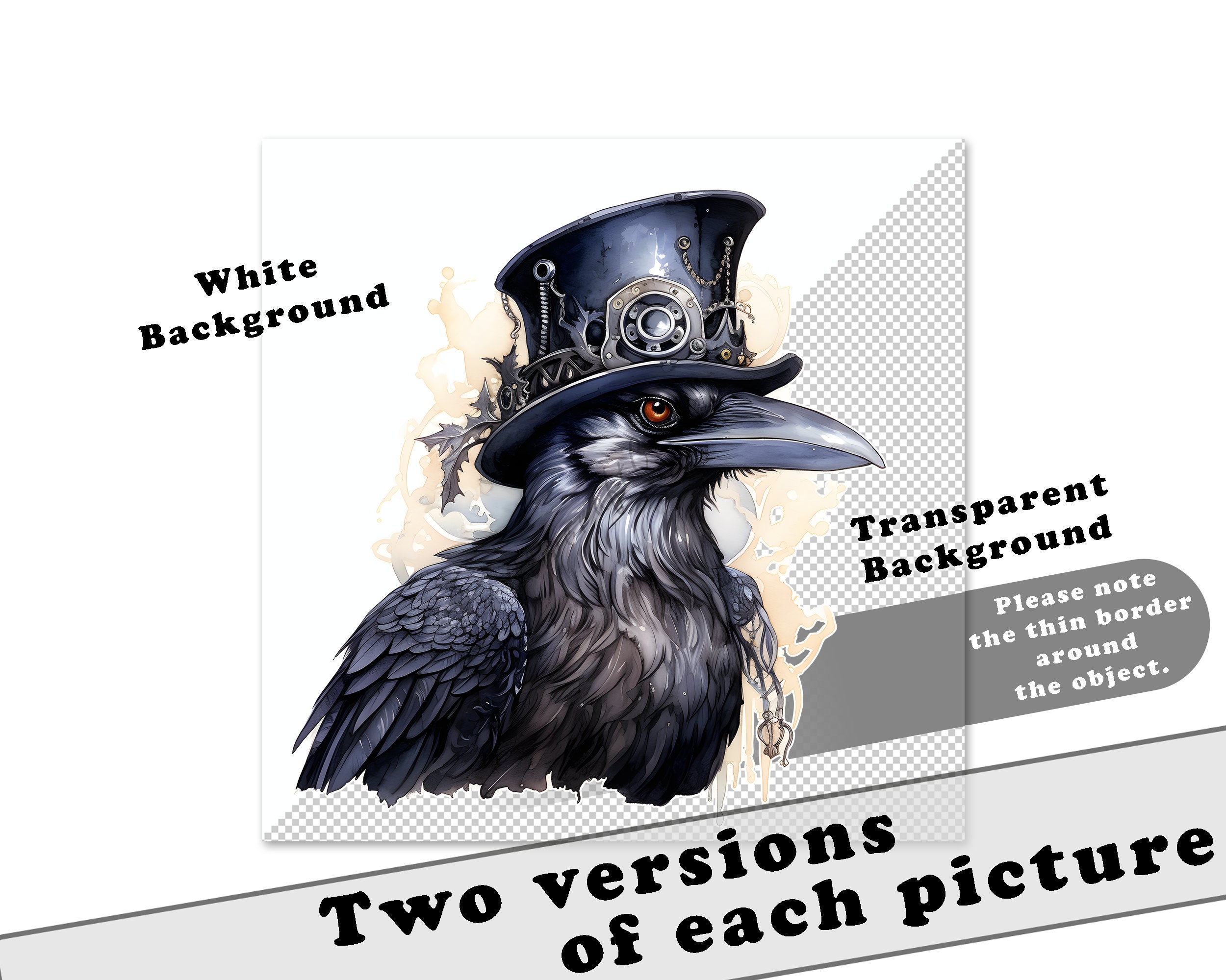 12 Steampunk Crow Clipart PNG Animal Bundle Watercolor Steampunk Crow ...