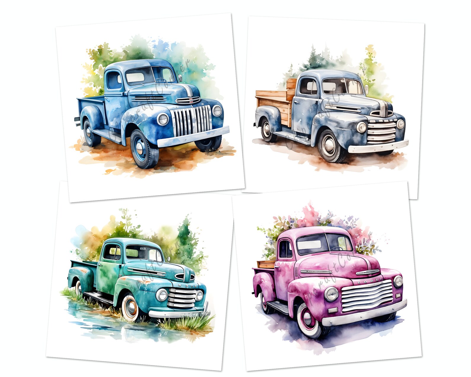 12 Pickup Truck Clipart PNG Bundle Watercolor Truck Clipart PNG Farm ...