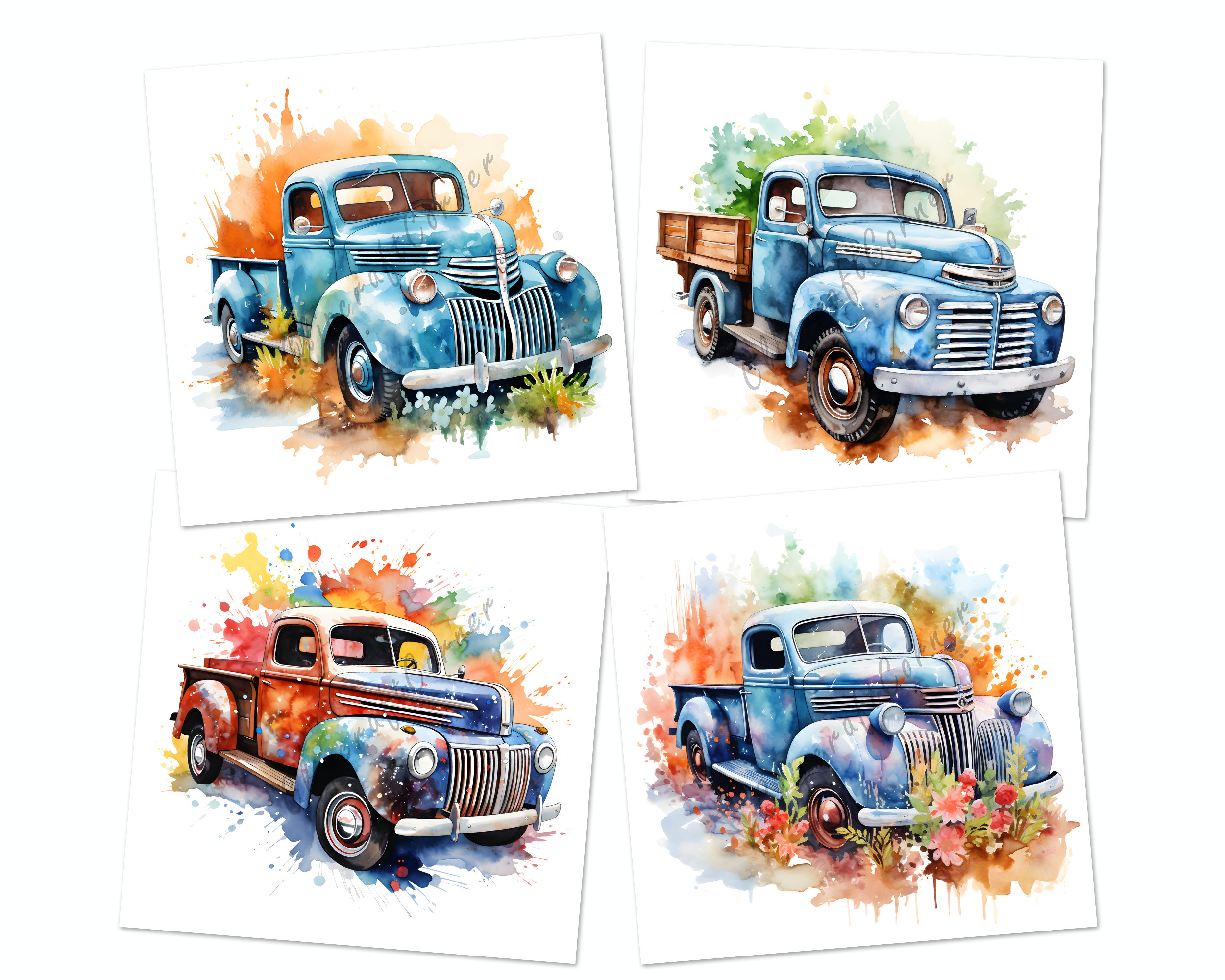 12 Pickup Truck Clipart PNG Bundle Watercolor Truck Clipart PNG Farm ...