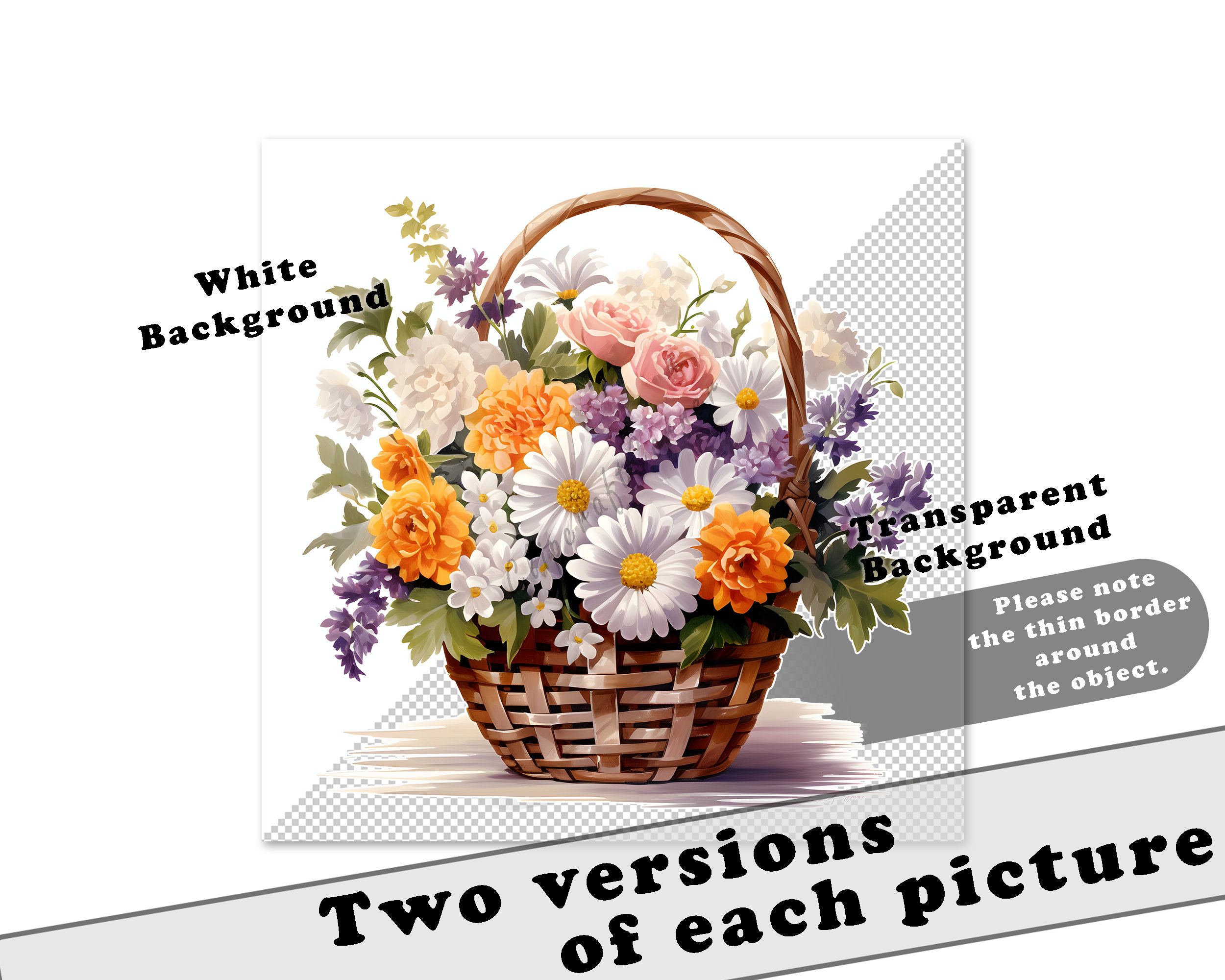 12 Flower Basket Clipart PNG Bundle | Watercolor Flowers Clipart PNG ...
