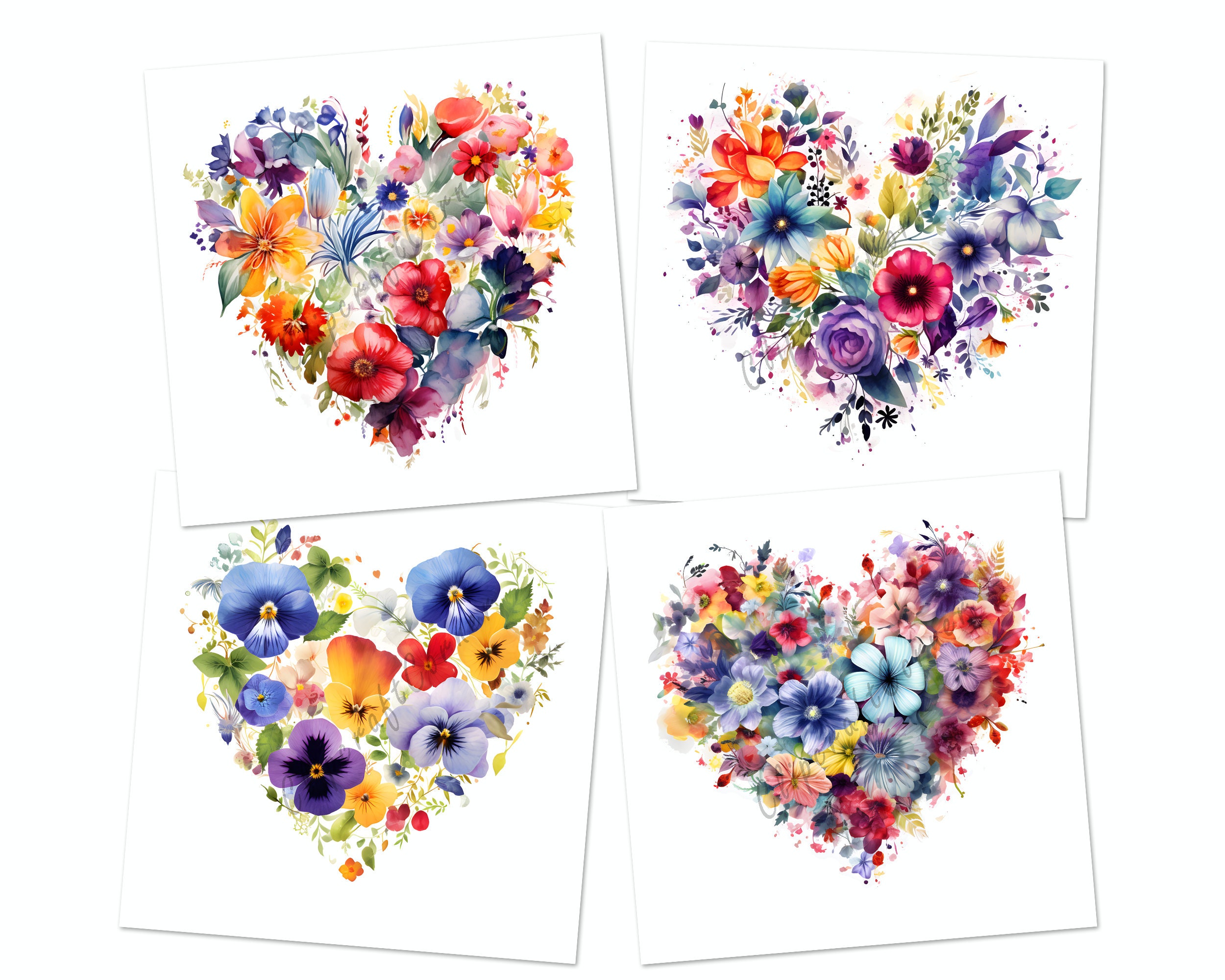 12 Floral Heart Flowers Clipart PNG | Watercolor Flowers as Hearts ...