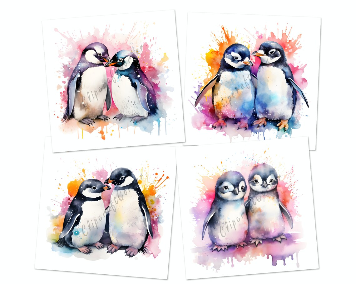 12 Penguin Friends Clipart PNG Art Bundle Watercolor Bird Clipart PNG ...
