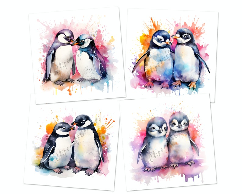 12 Penguin Friends Clipart PNG Art Bundle Watercolor Bird Clipart PNG ...