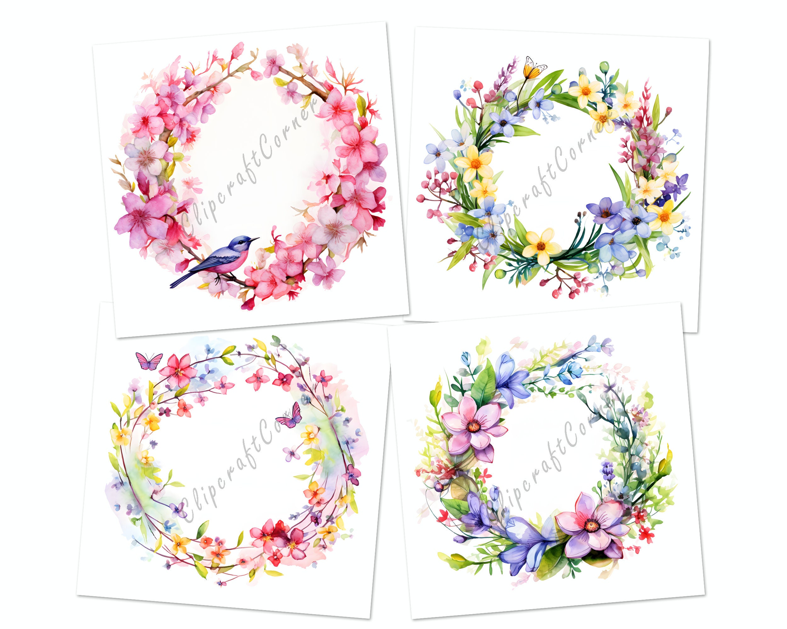 12 Spring Wreath Flowers Clipart PNG | Watercolor Wildflowers Floral ...