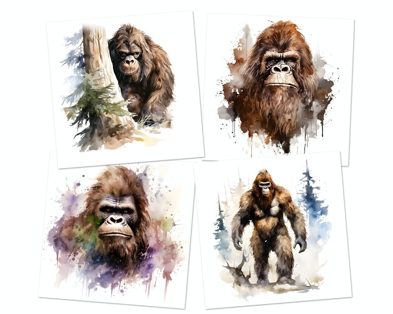 12 Bigfoot Clipart PNG Forest Animal Bundle | Watercolor Sasquatch ...