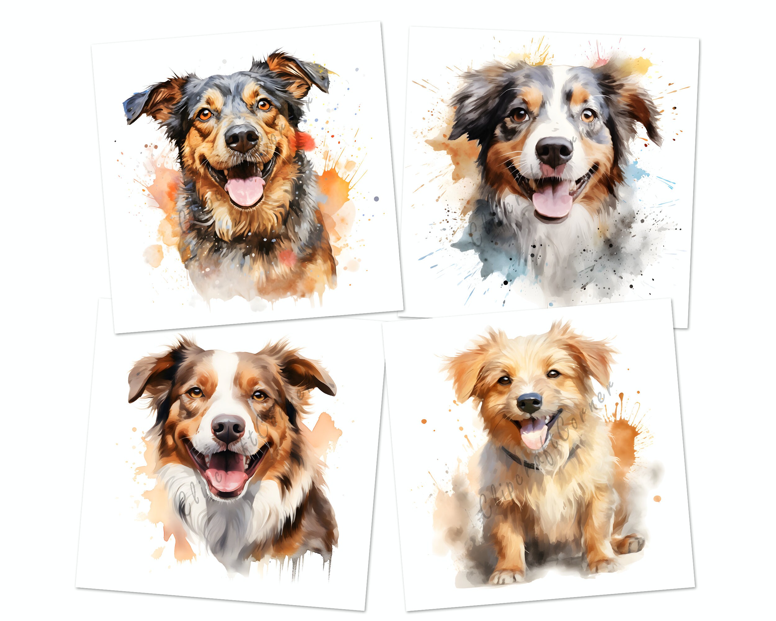 20 Cross Breed Dogs Clipart PNG Bundle | Watercolor Dog Clipart PNG ...
