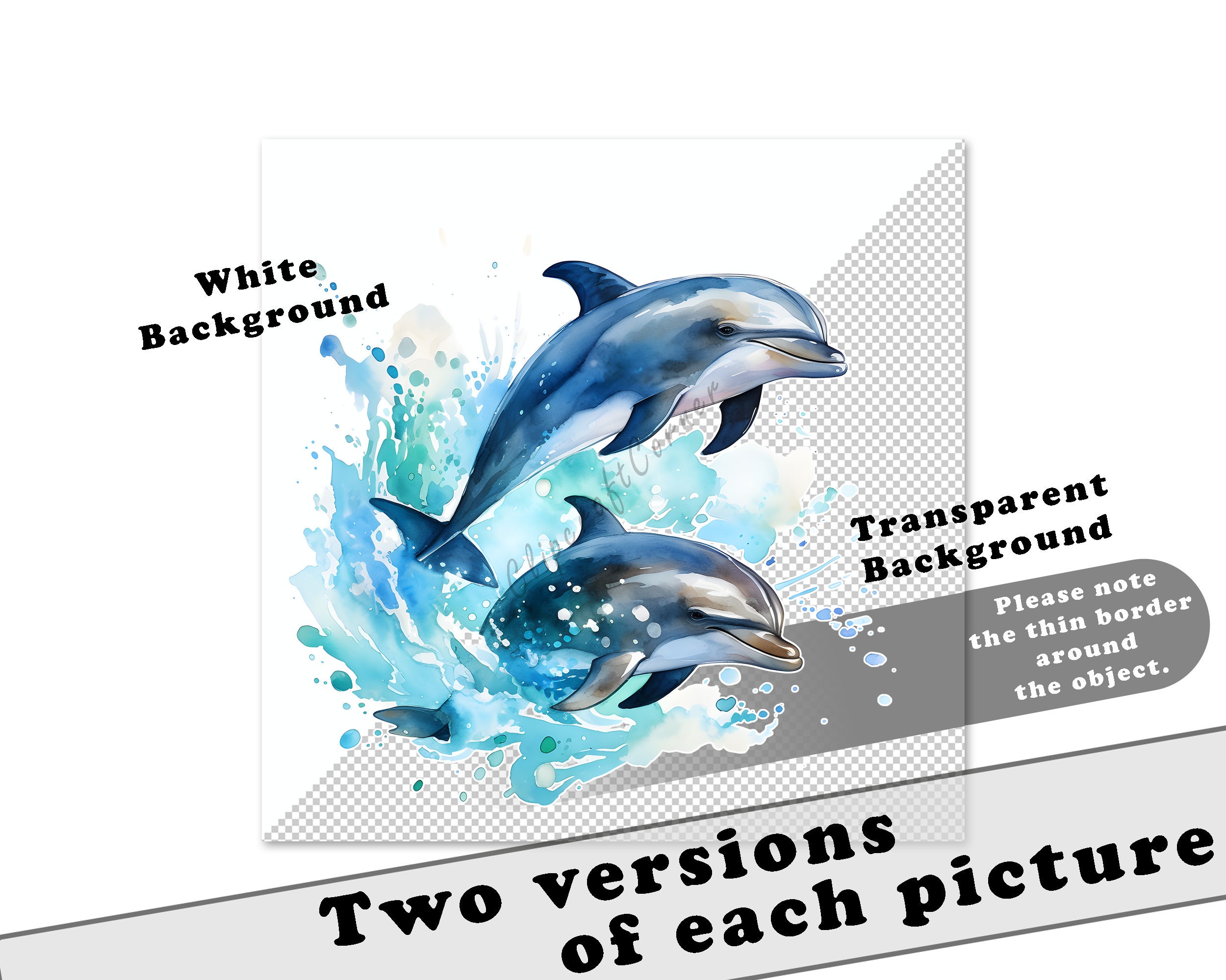 12 Dolphin Clipart PNG Bundle Watercolor Sea Animals Clipart PNG Ocean ...