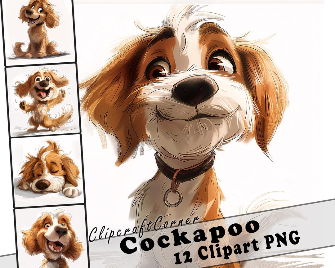 12 Cockapoo Clipart PNG Funny Dog Bundle | Watercolor Dog Cartoon ...