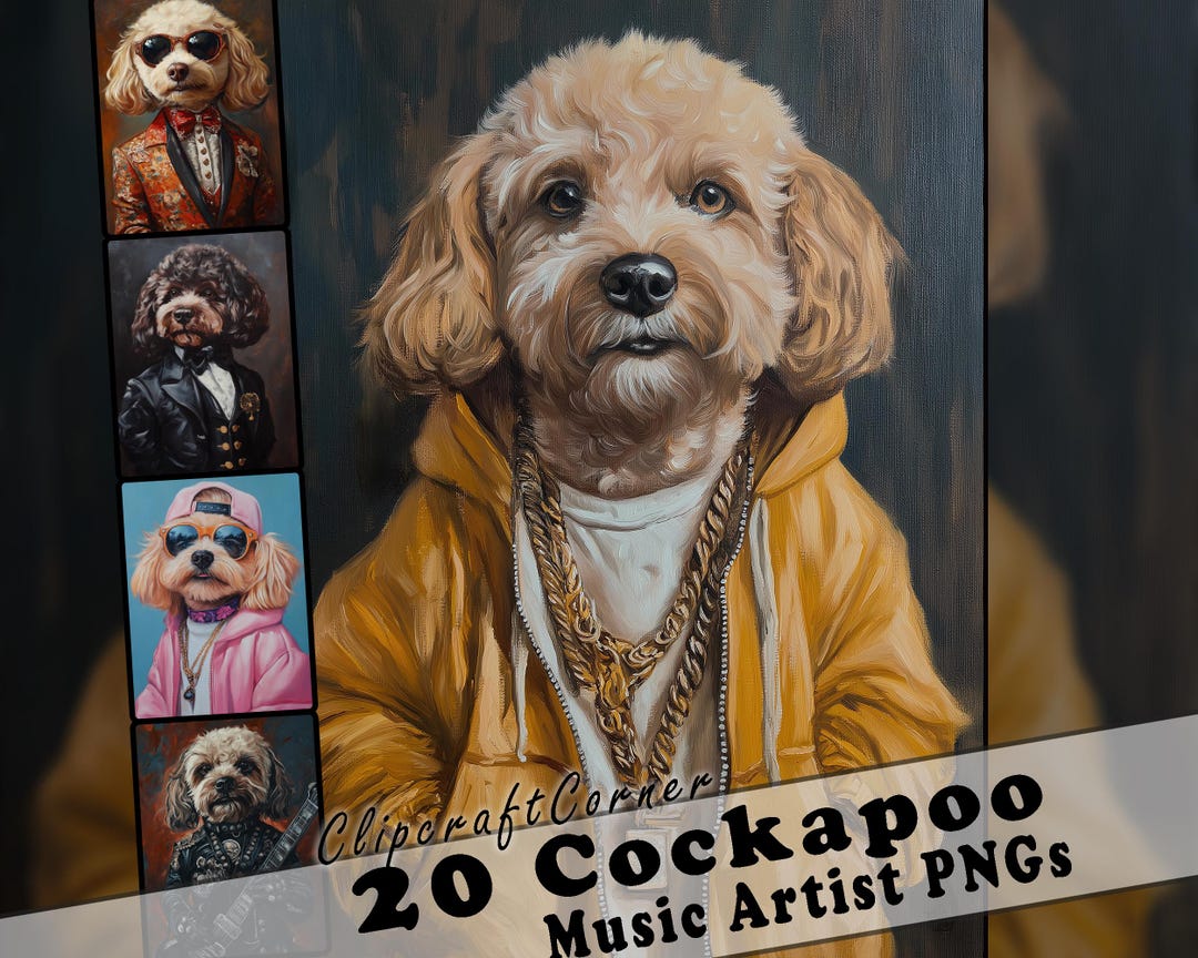 20 Cockapoo Clipart Images | Cockapoo Dog Portraits as Music Stars ...