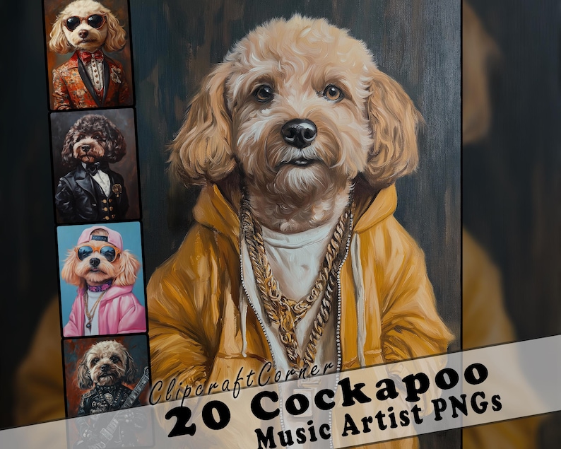 20 Cockapoo Clipart Images | Cockapoo Dog Portraits as Music Stars ...