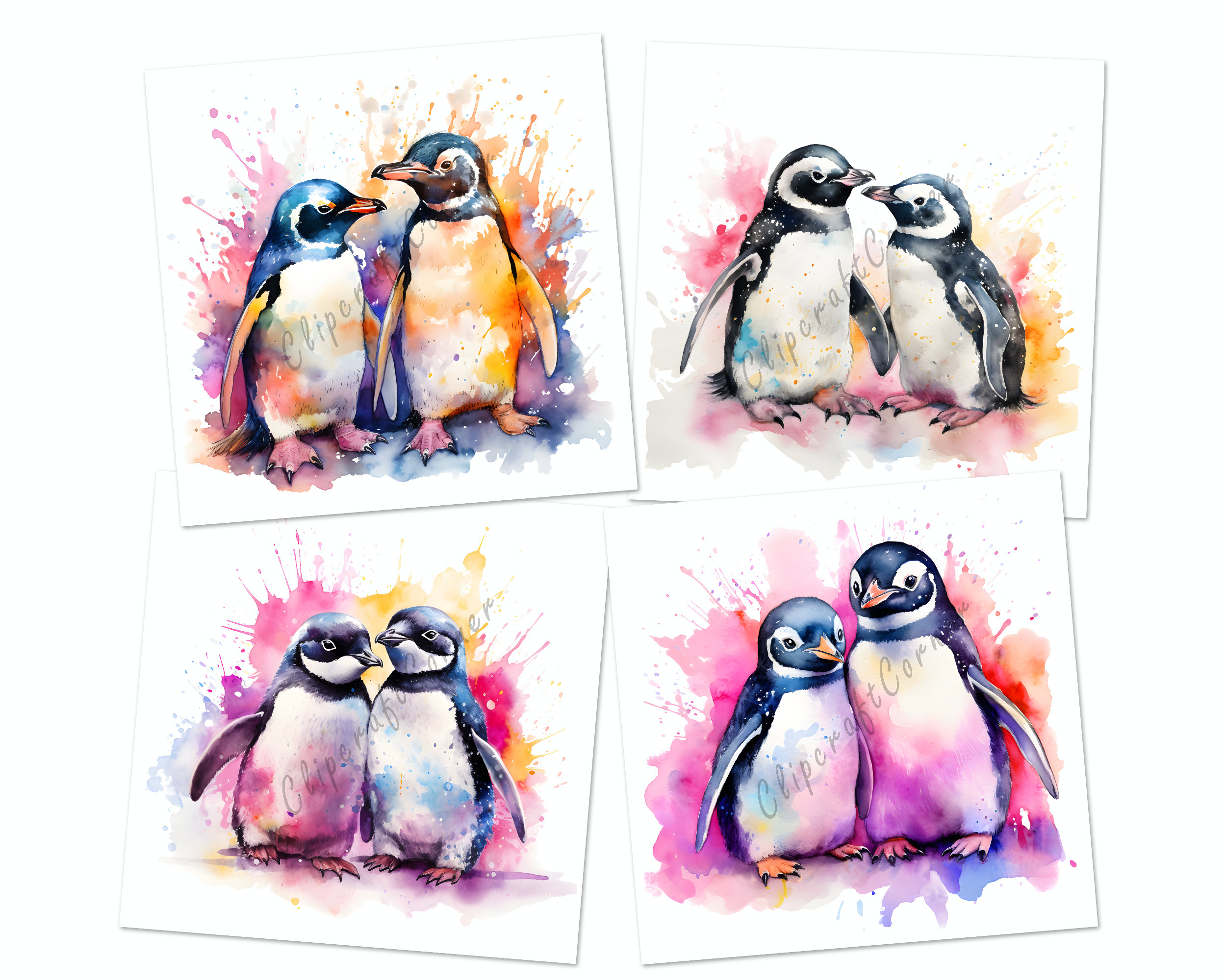 12 Penguin Friends Clipart PNG Art Bundle Watercolor Bird Clipart PNG ...