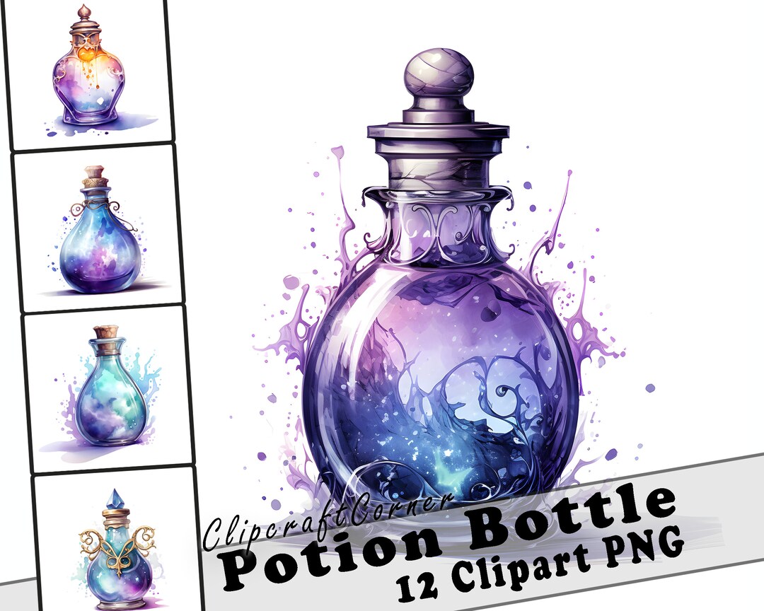 12 Potion Bottle Clipart PNG Fairytale Bundle | Magical Watercolor ...