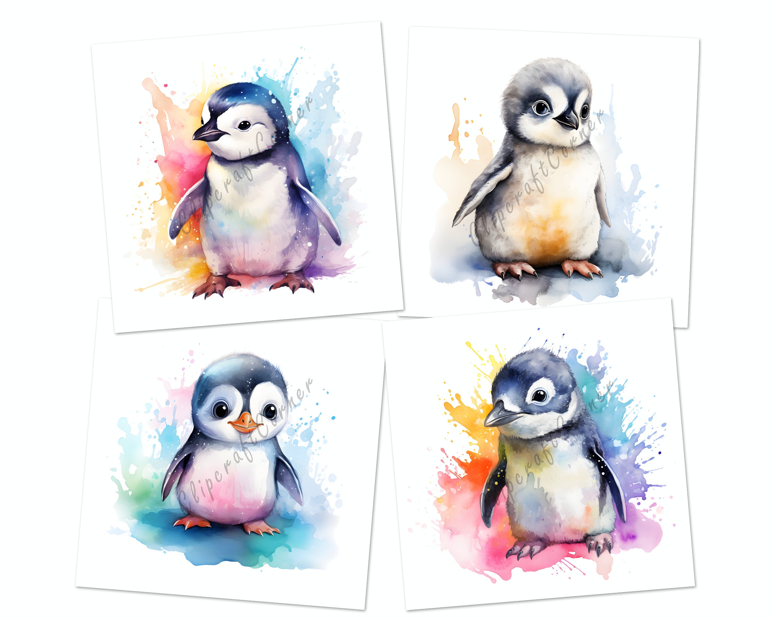 12 Baby Penguins Clipart PNG Art Bundle Watercolor Bird Clipart PNG ...