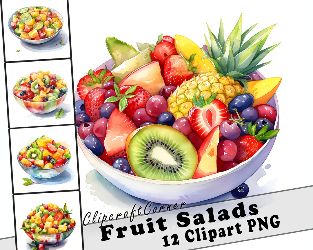 12 Tropical Fruit Salad Clipart PNG Bundle | Tropical Watercolor Food ...