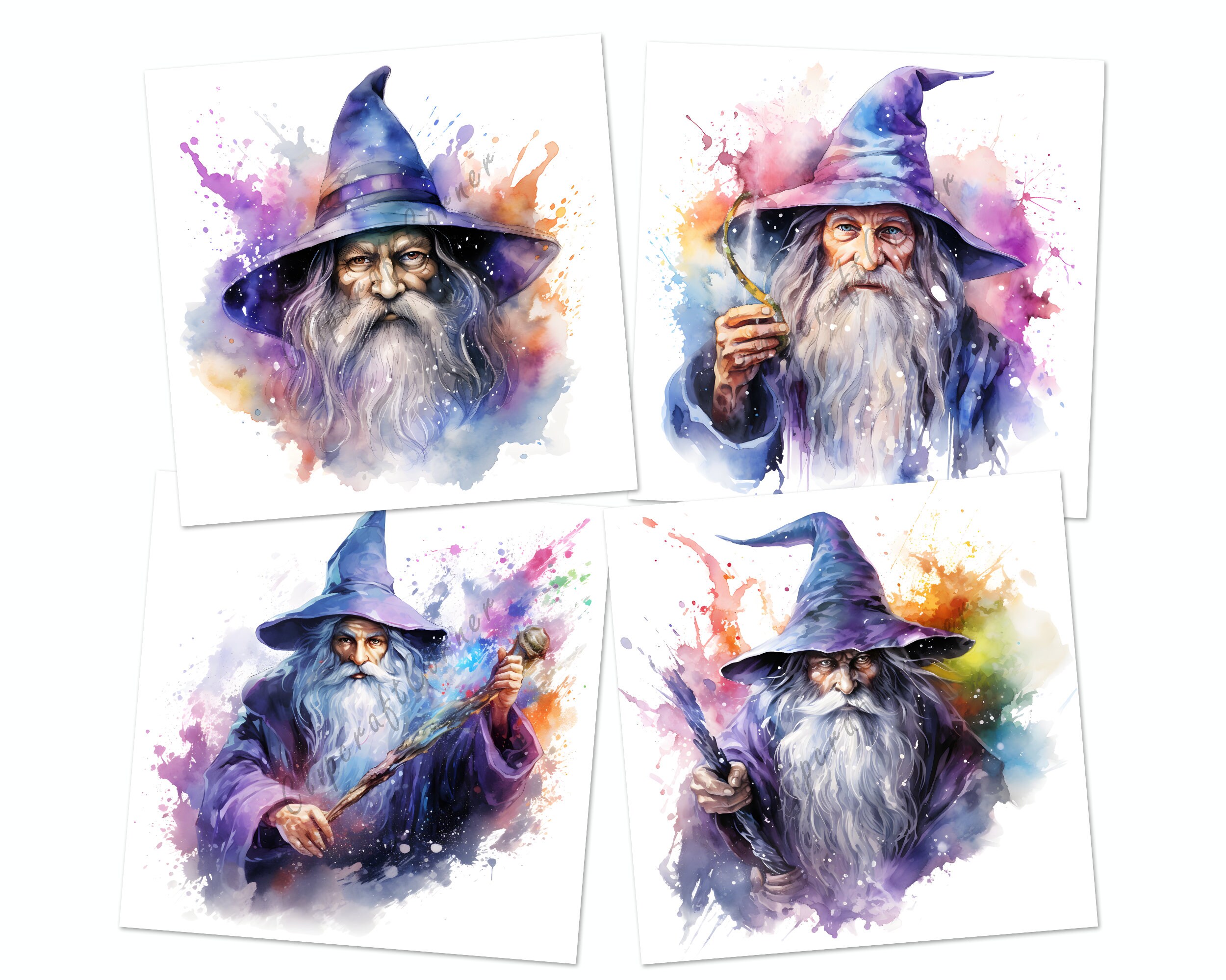 12 Wizard Clipart PNG Fairytale Bundle | Magical Watercolor Fantasy ...