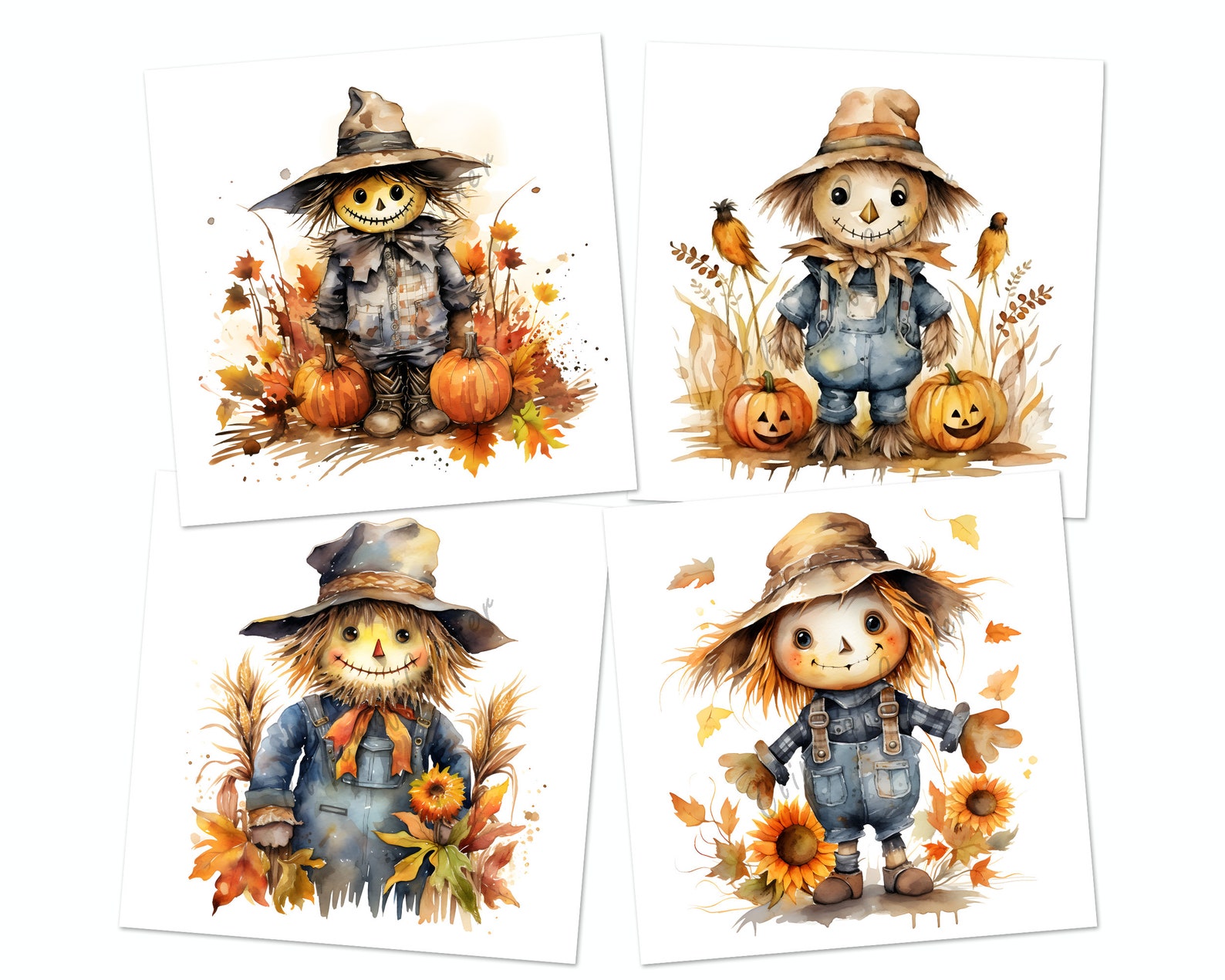 12 Scarecrow Clipart PNG Bundle | Watercolor Scarecrow Clipart PNG ...