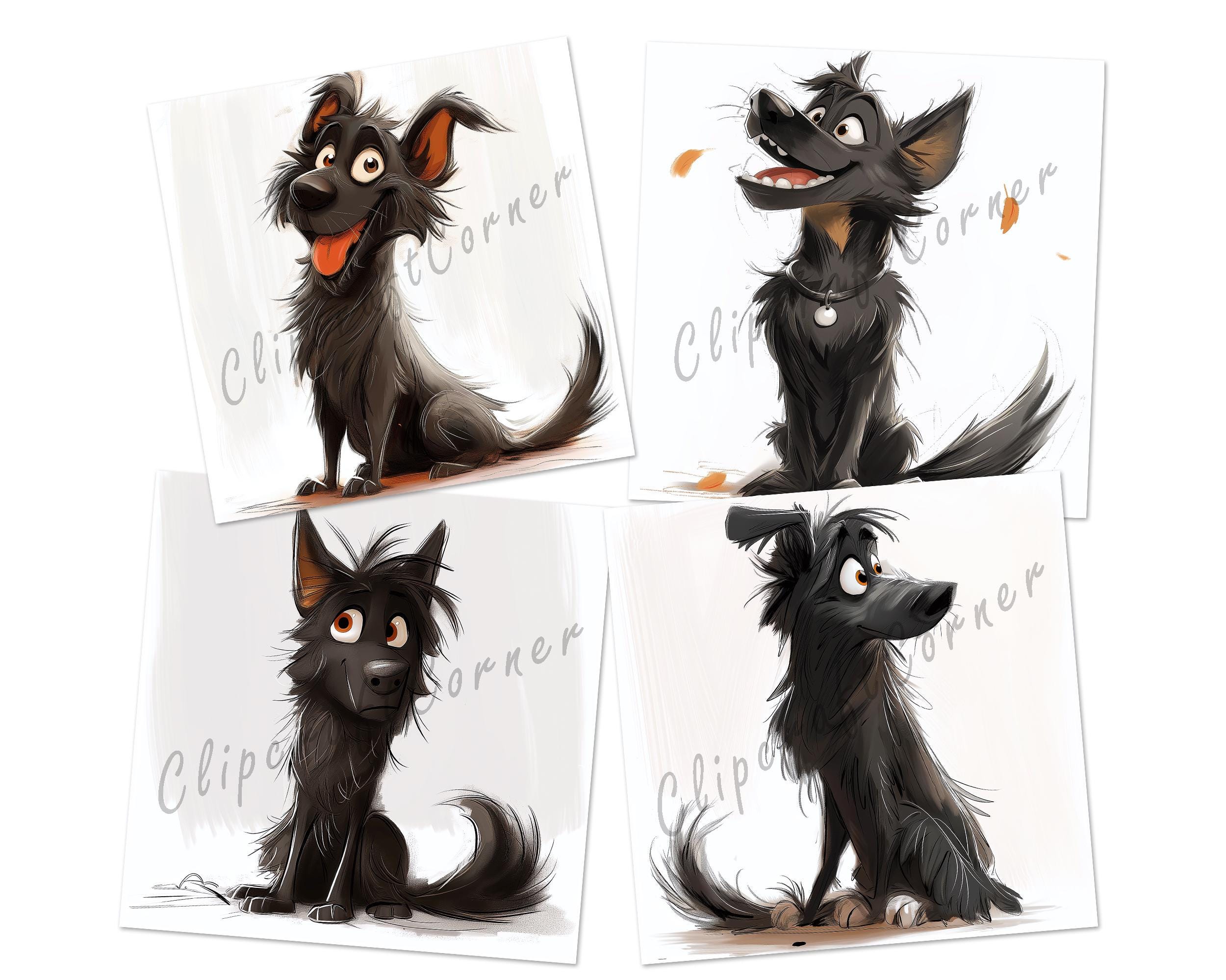 12 Groenendael Clipart PNG Funny Dog Bundle | Watercolor Dog Cartoon ...