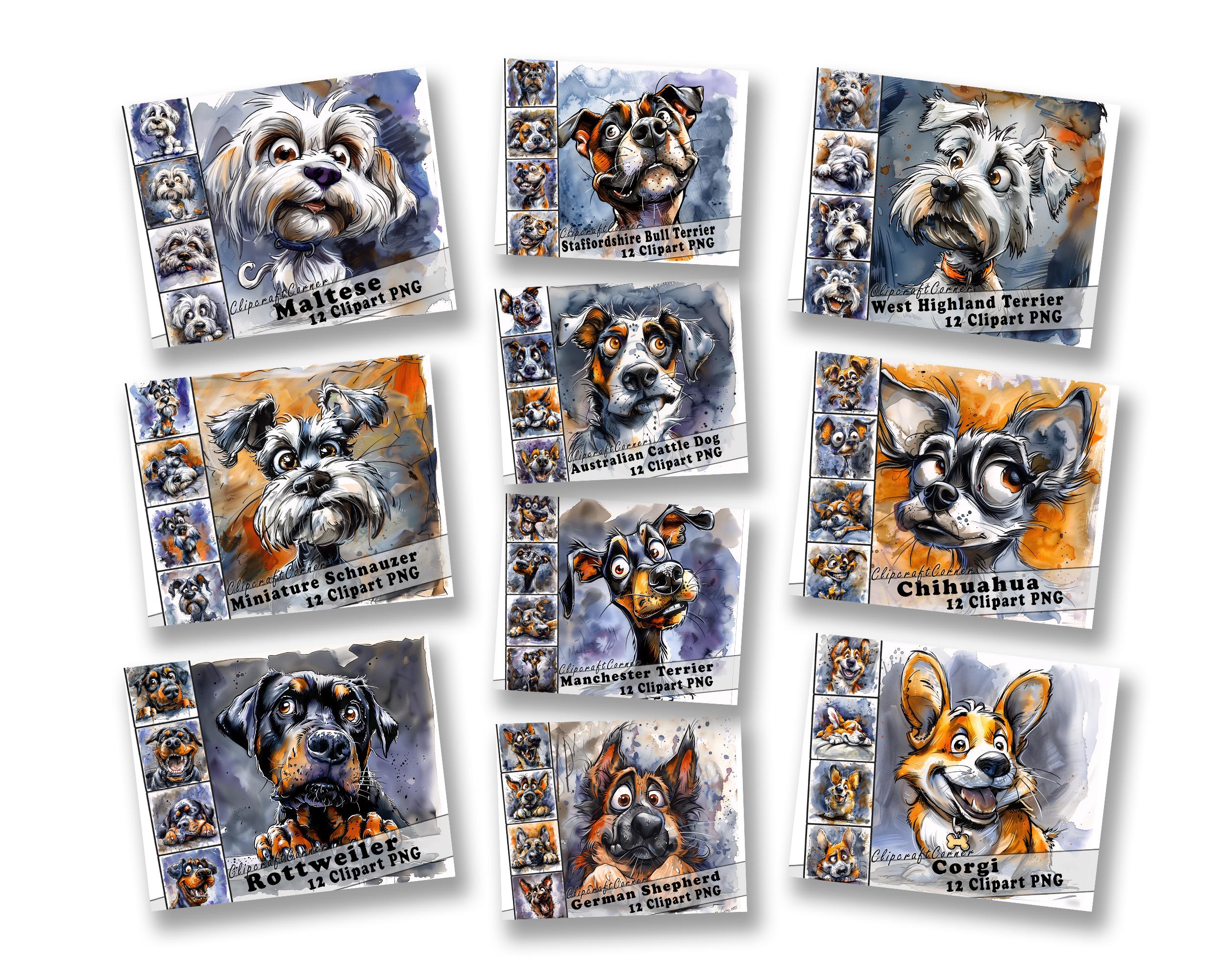 720 Caricature Dog Mega Bundle Clipart PNG | Funny Dog Bundle | 60 ...