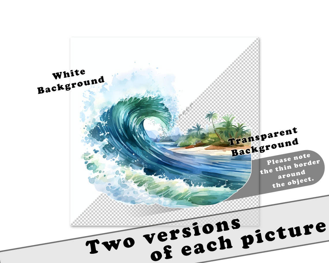 12 Surfing Wave Clipart PNG Bundle Tropical Beach Watercolor Clipart ...