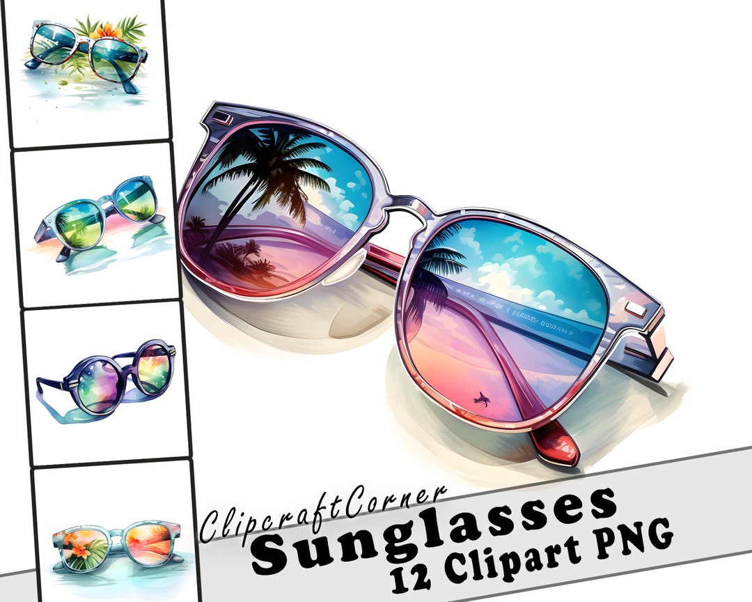 12 Sunglasses Clipart PNG Bundle | Tropical Watercolor Clipart PNG ...