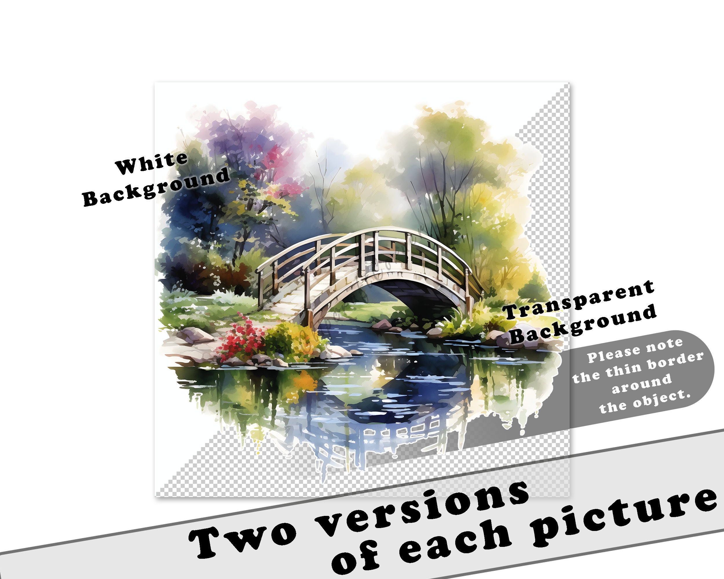 12 Garden Bridge Clipart PNG Bundle | Watercolor Bridge Clipart PNG ...