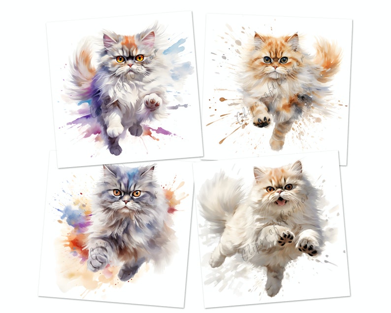12 Persian Cat Clipart PNG Bundle | Cute Watercolor Cat Clipart PNG ...