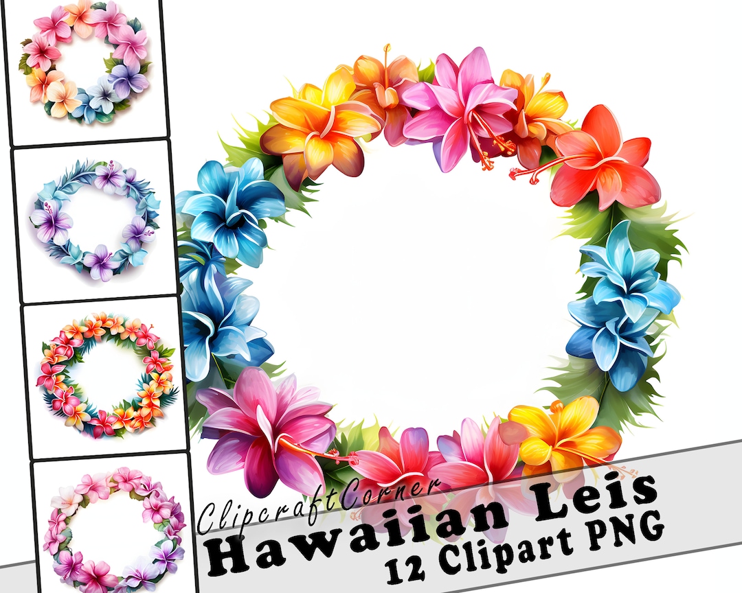 12 Hawaiian Lei Clipart PNG Bundle | Tropical Watercolor Clipart PNG ...