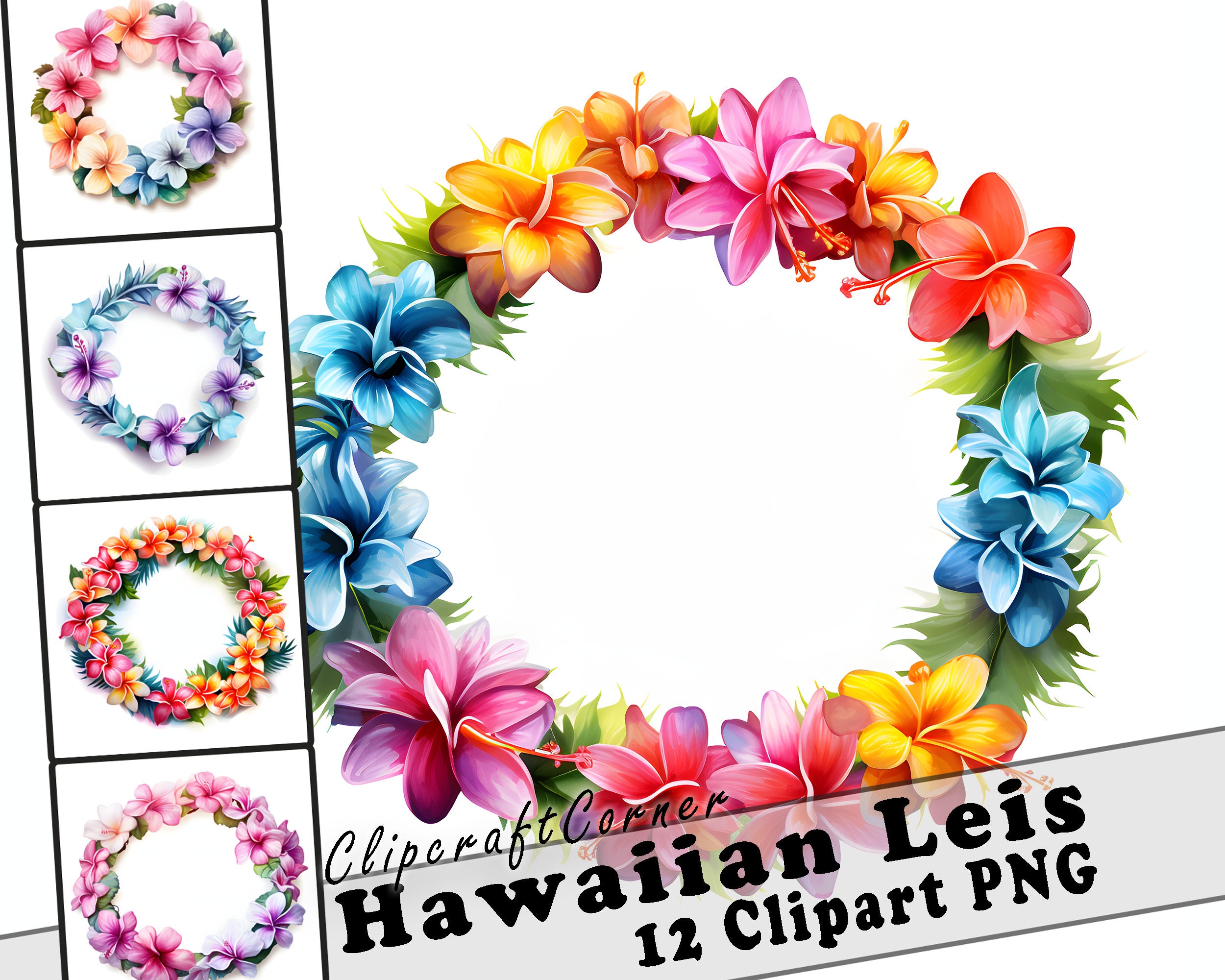 12 Hawaiian Lei Clipart PNG Bundle | Tropical Watercolor Clipart PNG ...