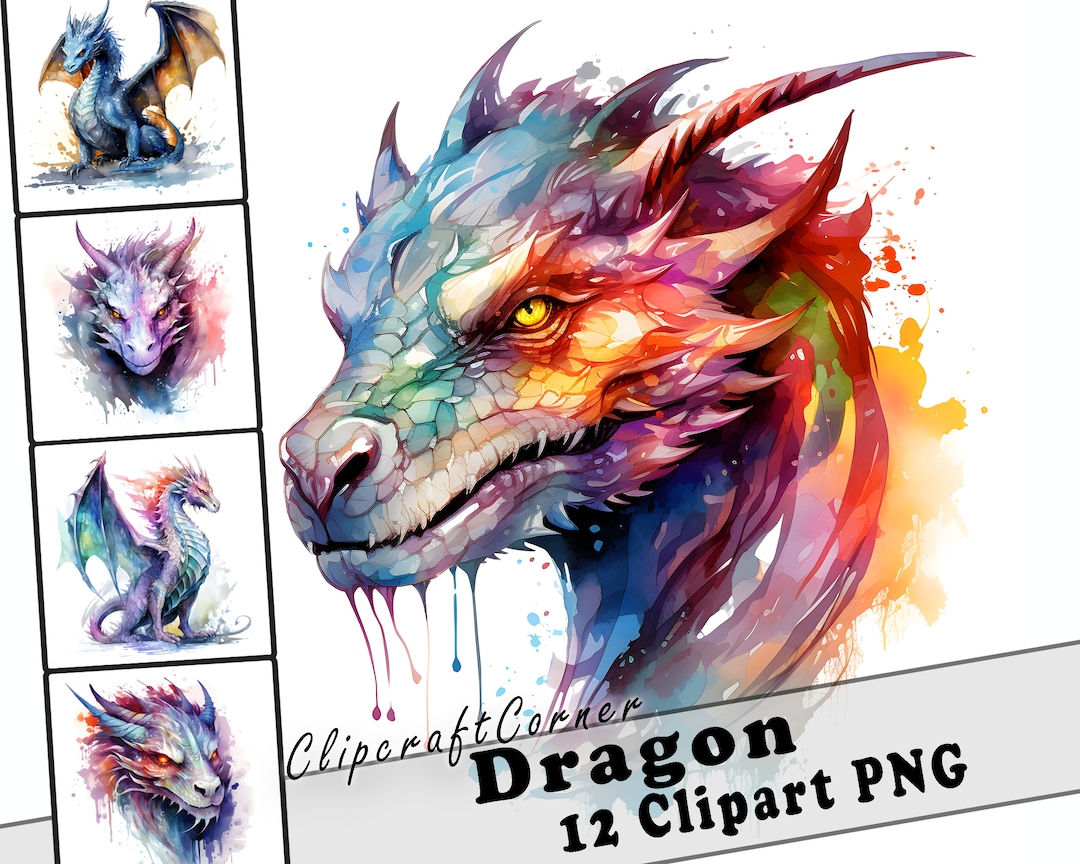 12 Dragon Clipart PNG Fairytale Bundle | Magical Watercolor Fantasy ...
