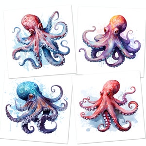 12 Octopus Clipart PNG Bundle | Watercolor Sea Animals Clipart PNG ...