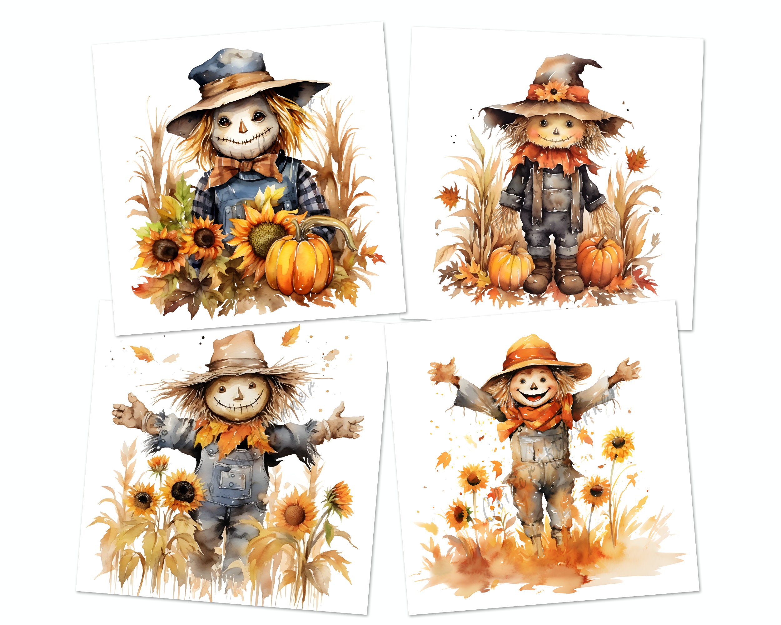 12 Scarecrow Clipart PNG Bundle | Watercolor Scarecrow Clipart PNG ...