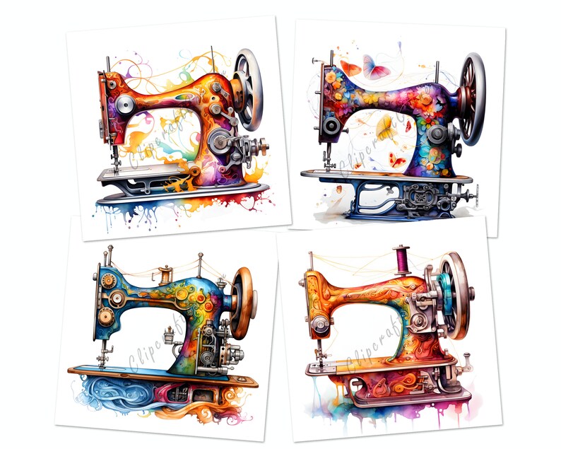 12 Steampunk Sewing Machine Clipart PNG Bundle | Watercolor Steampunk ...