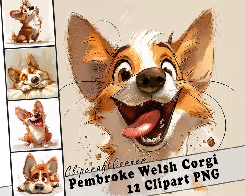 12 Pembroke Welsh Corgi Clipart PNG Funny Dog Bundle | Watercolor Dog ...