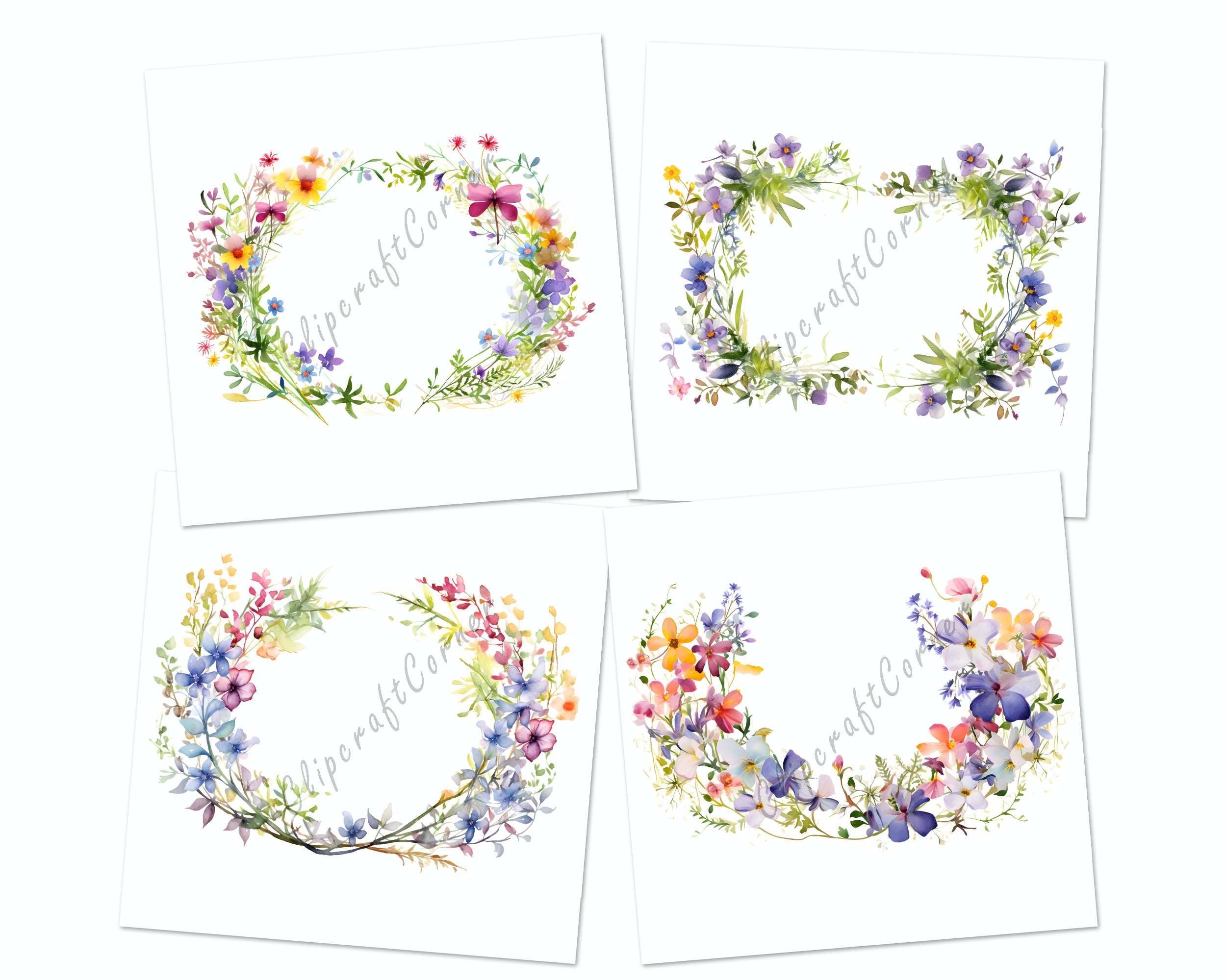 12 Wildflower Frame Clipart PNG | Wild Flower Watercolor Floral Border ...