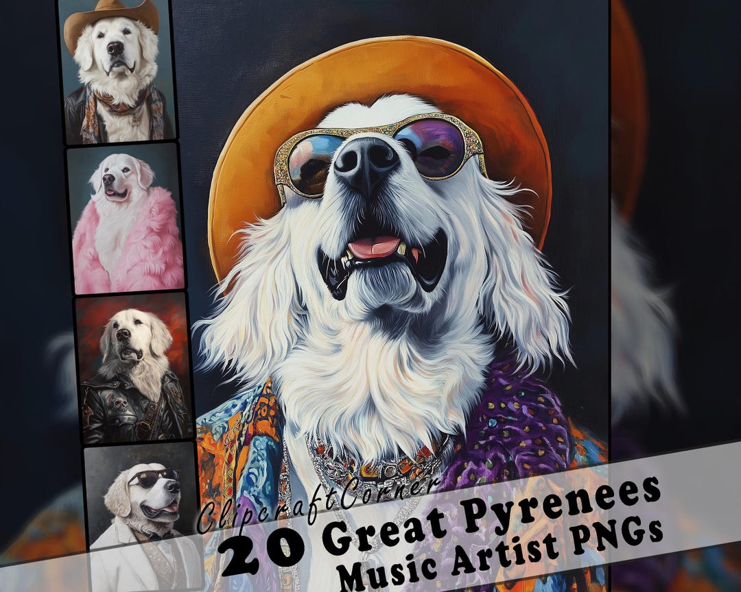 20 Great Pyrenees Clipart Images | Great Pyrenees Dog Portraits as ...