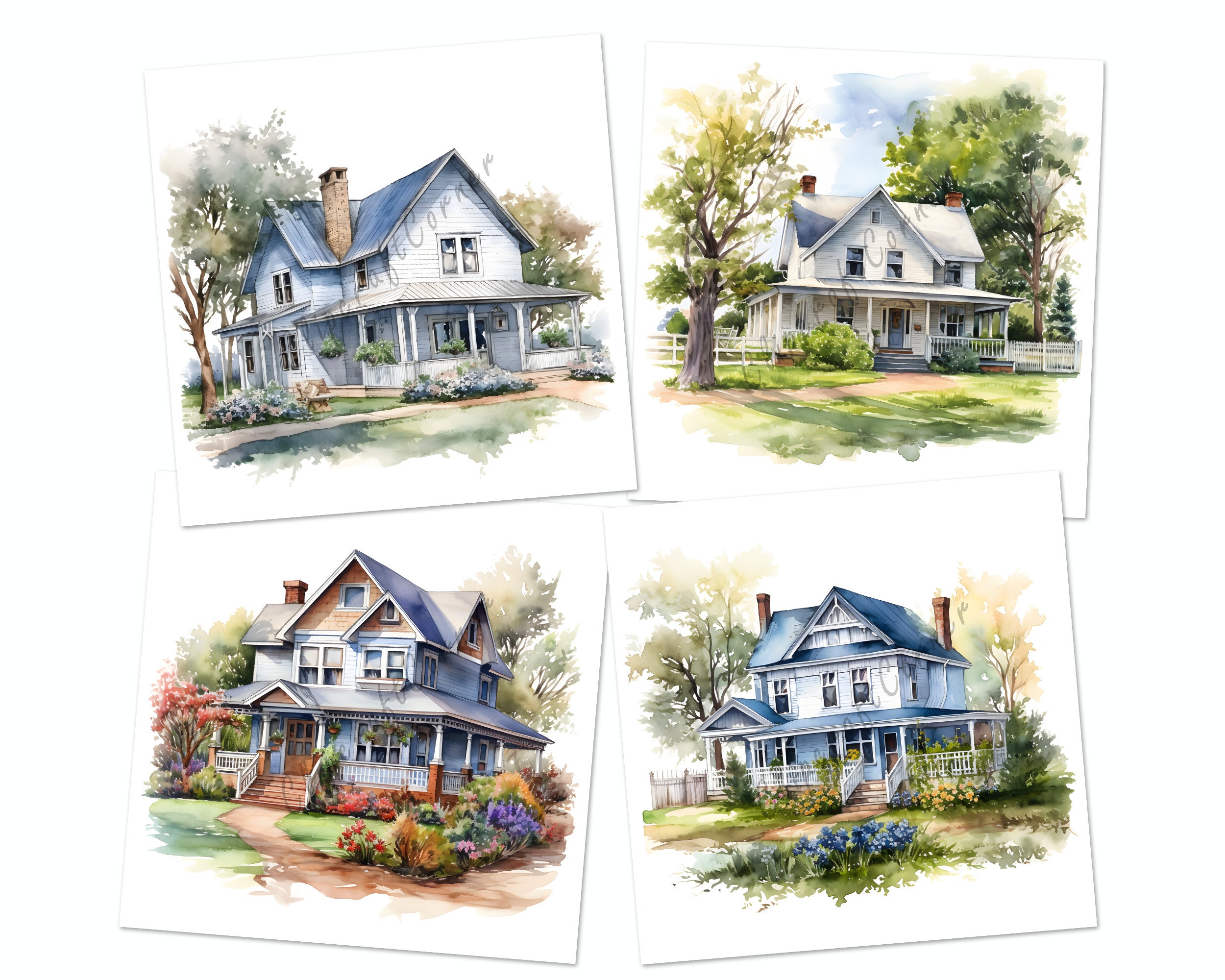 12 Farmhouse Clipart PNG Bundle | Watercolor Farm House Clipart PNG ...