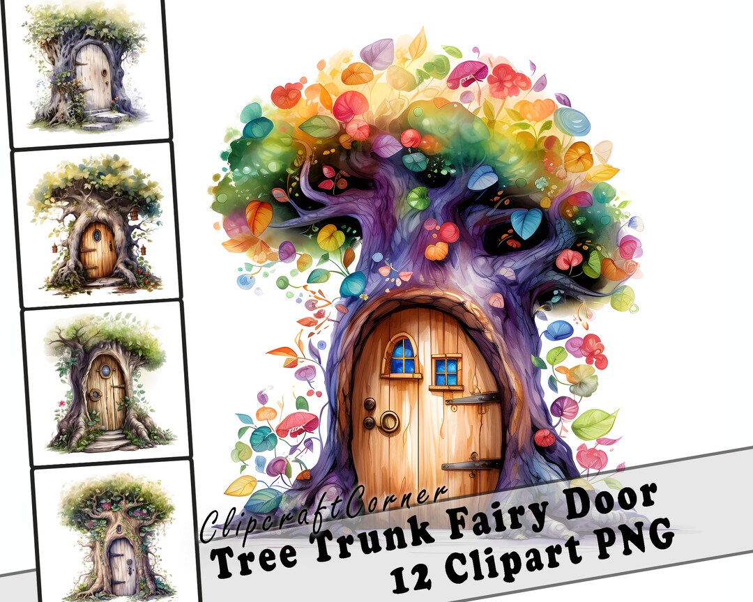 12 Tree Trunk Fairy Door Clipart PNG Fairytale Bundle | Magical ...