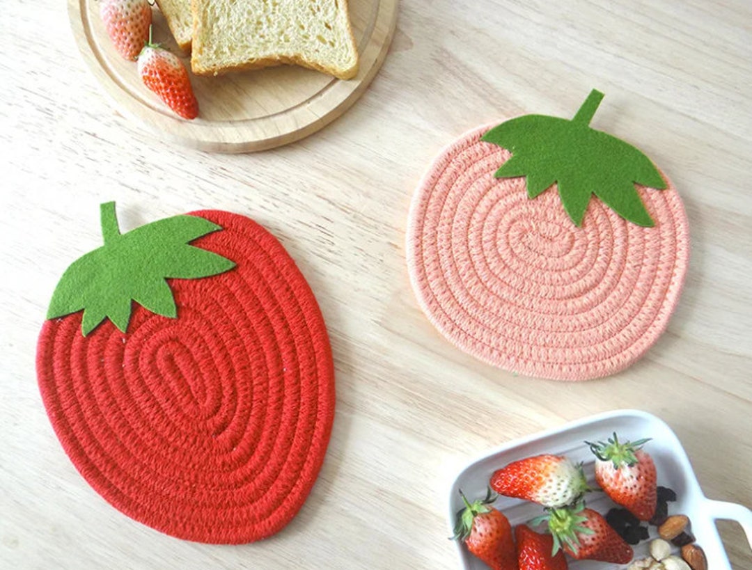 Cartoon Red Strawberry Fruit Placemat for Dining Table Drink Tea ...