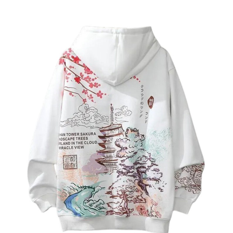 Japan Print Hoodie, Sakura Hoodie, Y2K Hoodie, Harajuku, Oversized Pullover, Japanese Streetwear ...