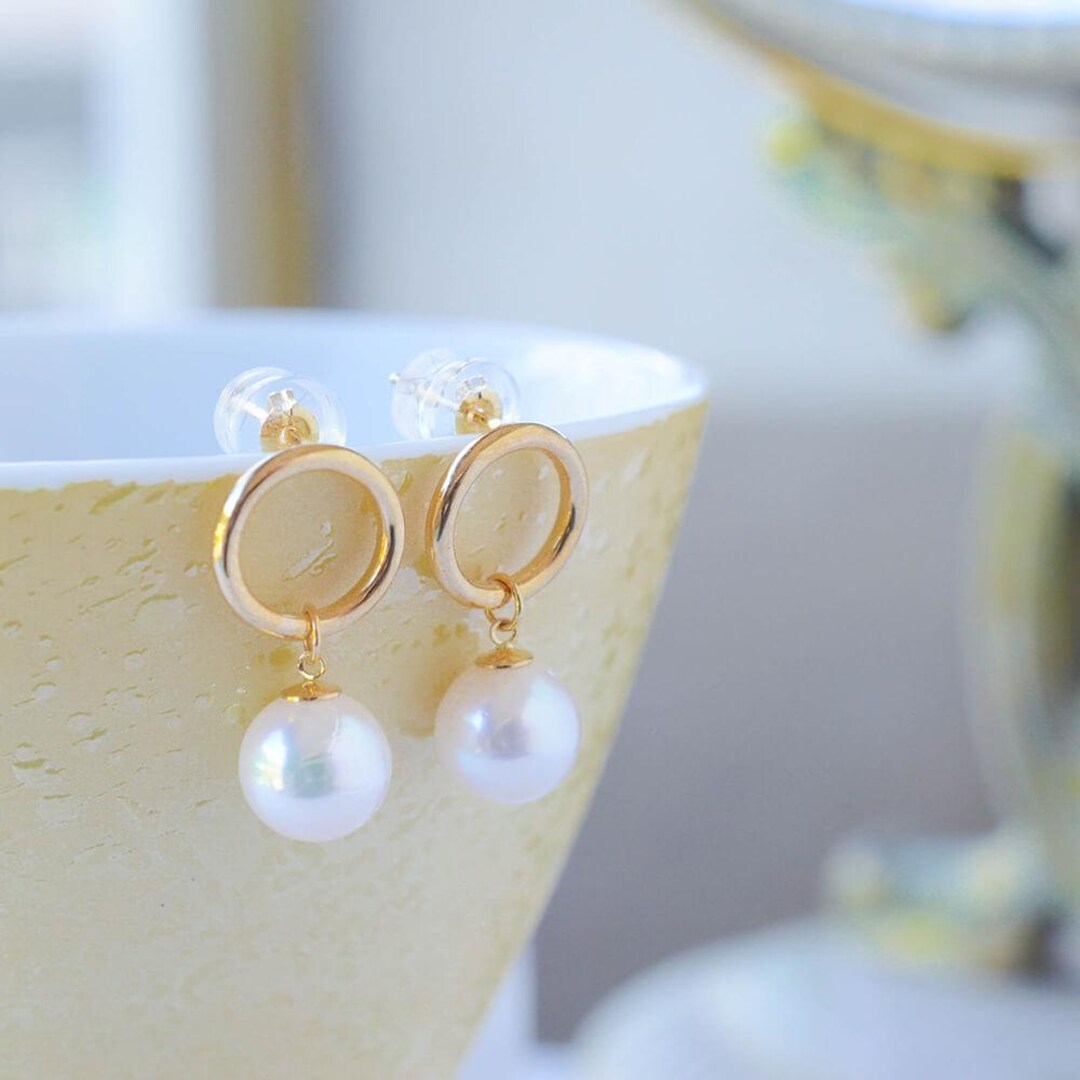 Akoya Pearl, Sea Water Pearl,18k Solid Gold Earrings, Pierced Earrings ...