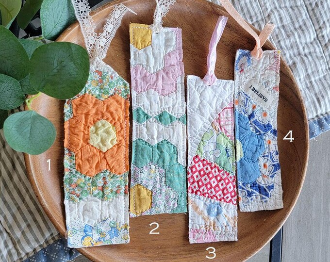 Vintage Quilt Bookmark, Quilted Page Keeper, Repurposed Vintage Quilt ...