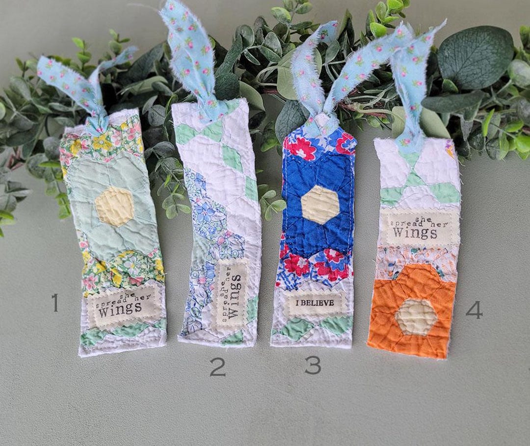 Vintage Quilt Bookmark, Quilted Page Keeper, Repurposed Vintage Quilt ...