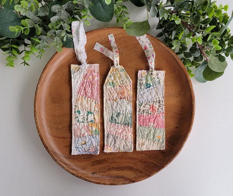 Vintage Quilt Bookmark: Repurposed Fabric Page Keeper With Ribbon - Etsy