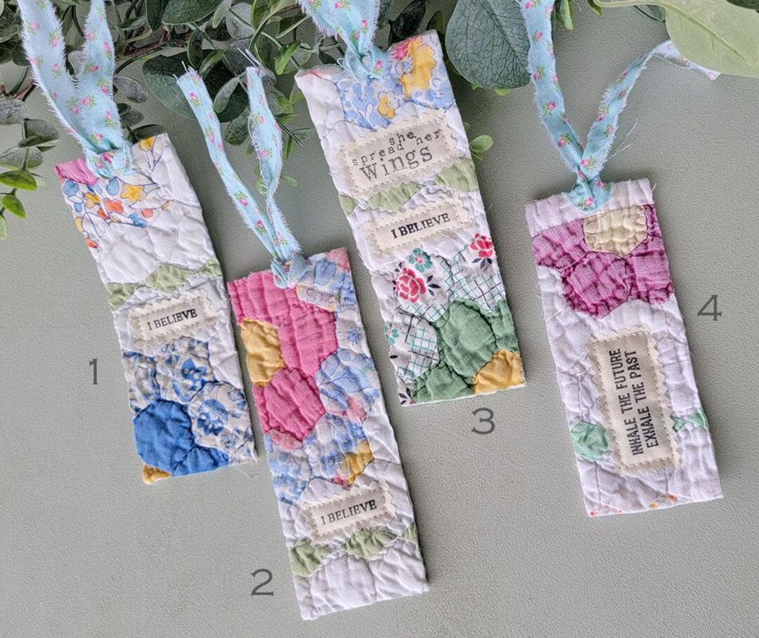 Vintage Quilt Bookmark, Quilted Page Keeper, Repurposed Vintage Quilt ...