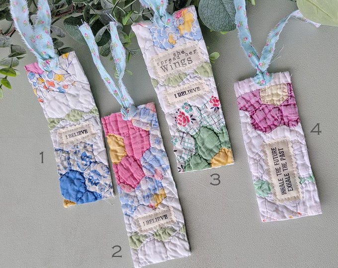 Vintage Quilt Bookmark, Quilted Page Keeper, Repurposed Vintage Quilt ...